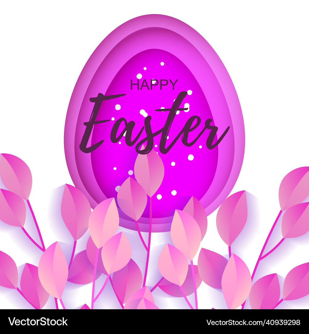 Happy easter greeting card purple paper cut egg Vector Image