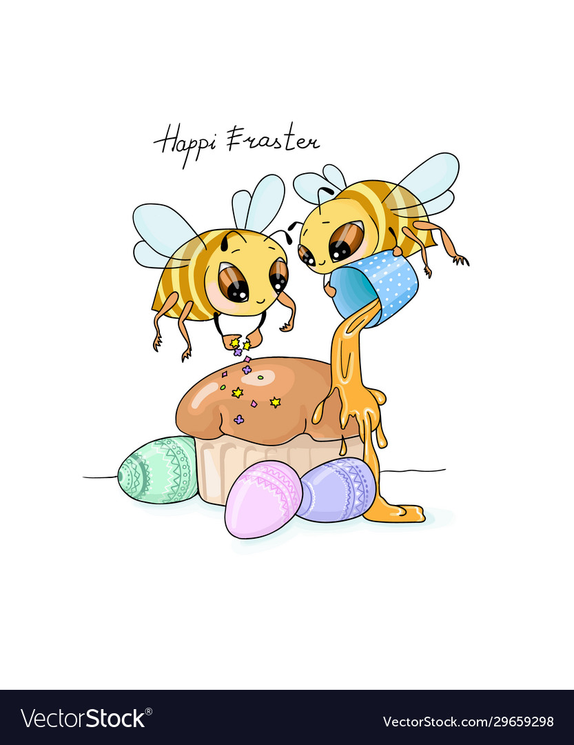 Happy eastertwo bees decorate Royalty Free Vector Image