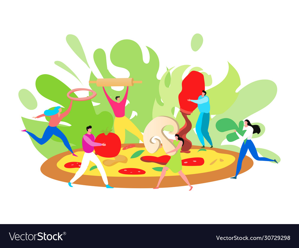 Tiny Chefs Making Pizza Royalty Free Vector Image