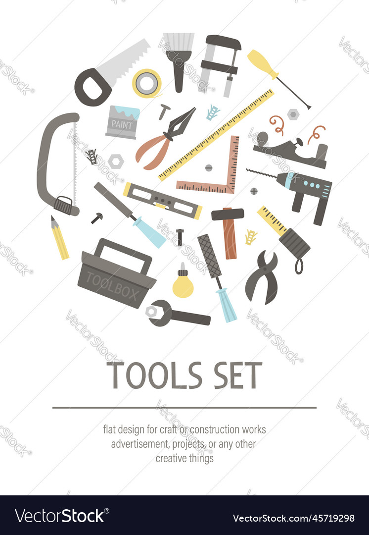 Tools set framed in circle flat colored with Vector Image