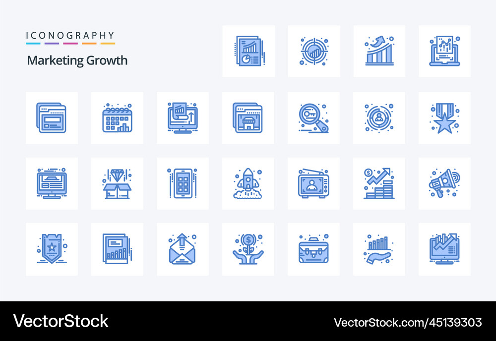 25 marketing growth blue icon pack Royalty Free Vector Image