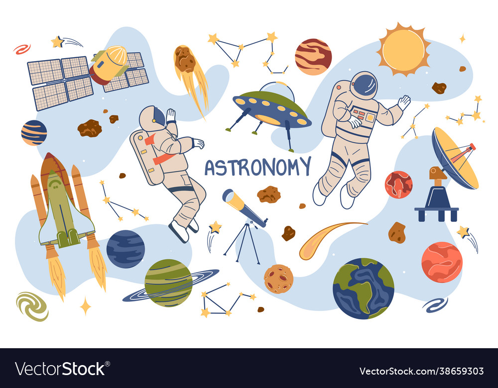 Astronomy concept isolated elements set Royalty Free Vector