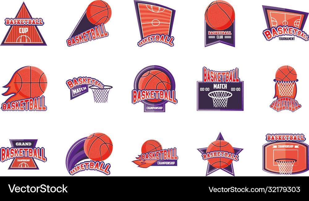 Basketball detailed style icon set design Vector Image