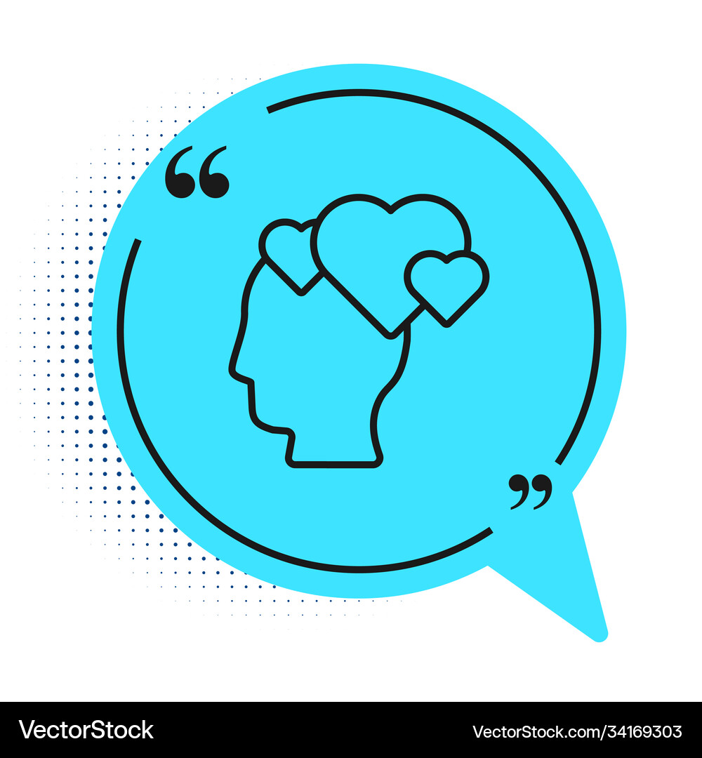 Black line human head with heart icon isolated Vector Image