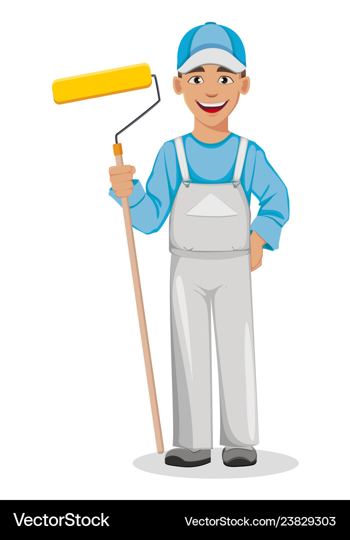 Cartoon Painter with Paint Roller Royalty Free Vector Image