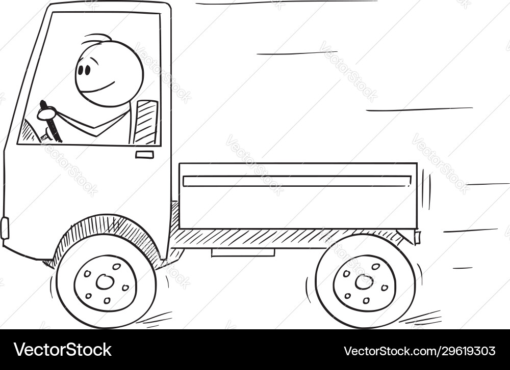 Cartoon smiling man or driver driving small Vector Image
