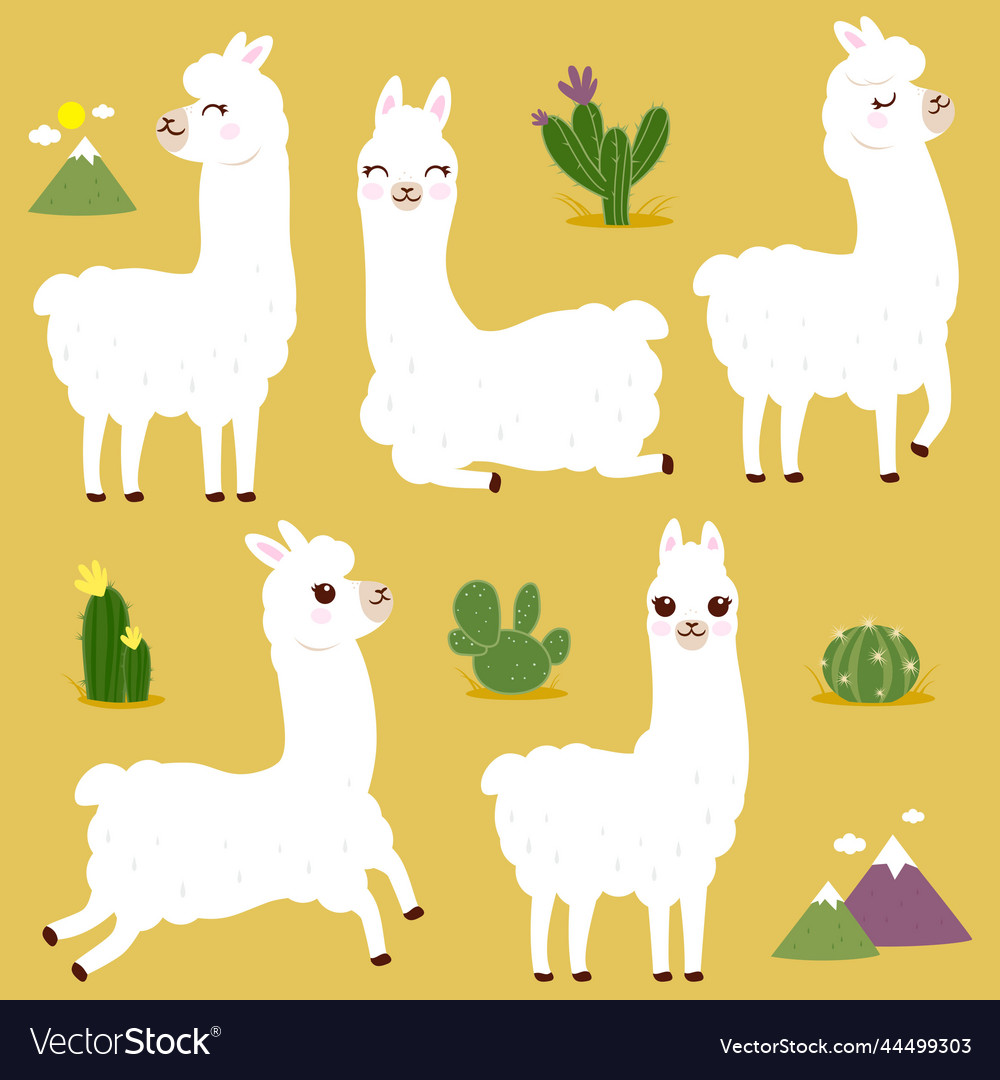 Cute white llama or alpaca Royalty Free Vector Image