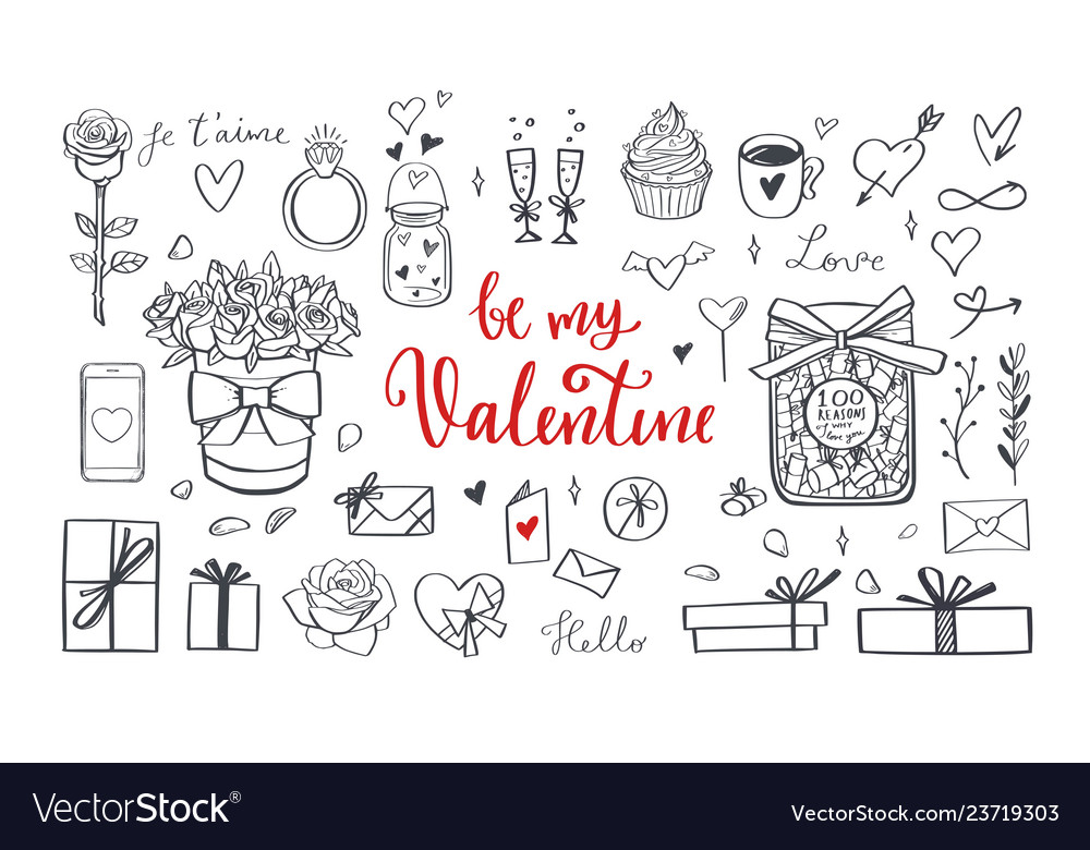 Happy valentines day doodle set Royalty Free Vector Image