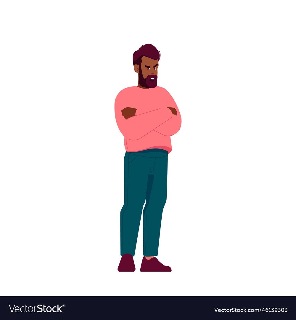 Man Stand With Crossed Hands On Chest During Vector Image