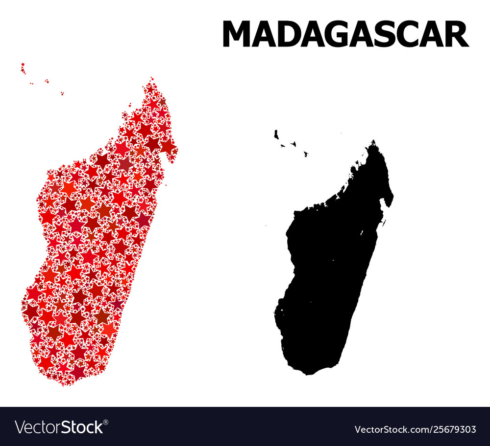 Red star pattern map madagascar island Royalty Free Vector