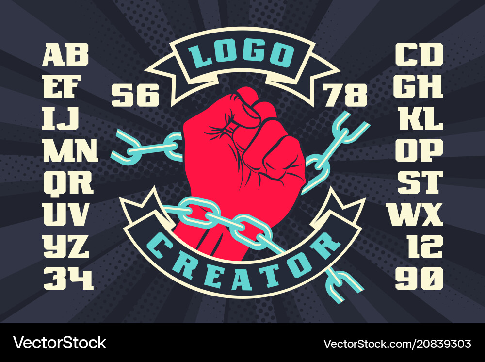 Revolution vintage logo creator with raised hand Vector Image