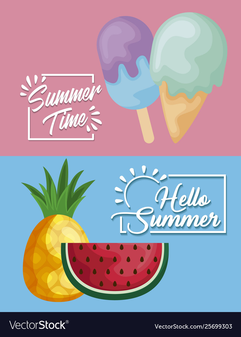 Summer poster with watermelon and icons Royalty Free Vector