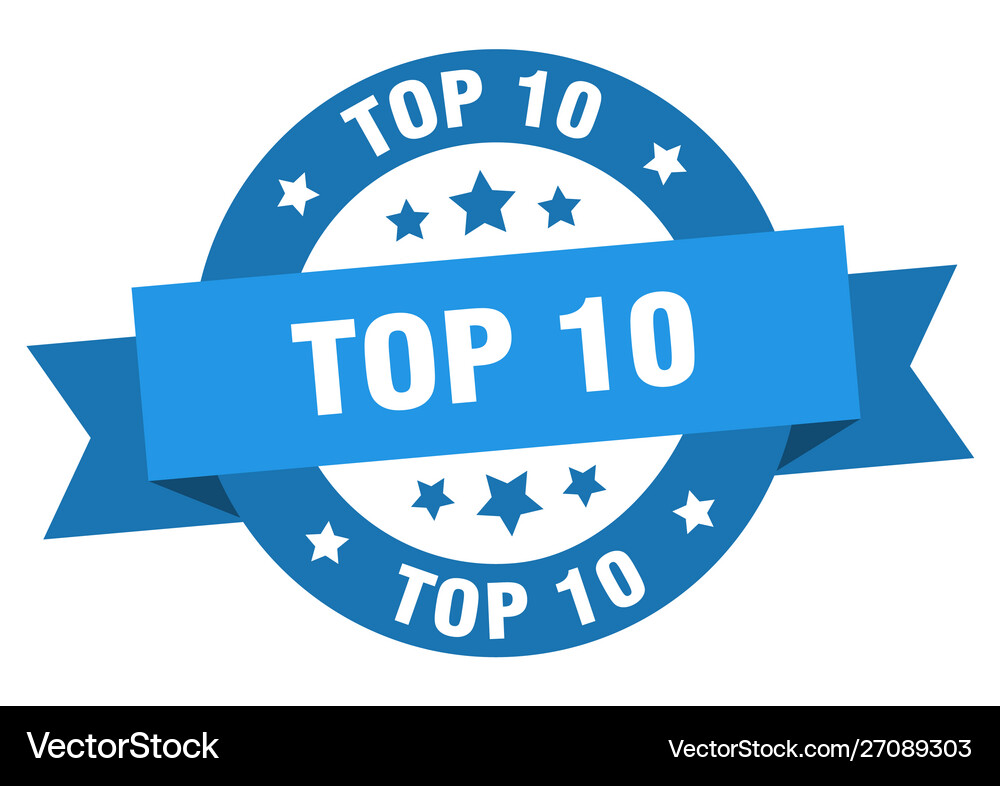 Top 10 ribbon round blue sign Royalty Free Vector Image