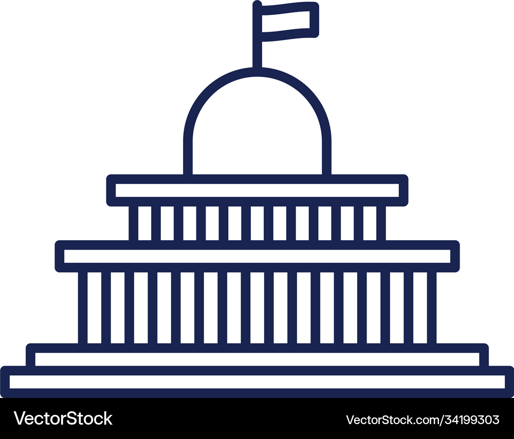 Usa building with flag line style icon Royalty Free Vector