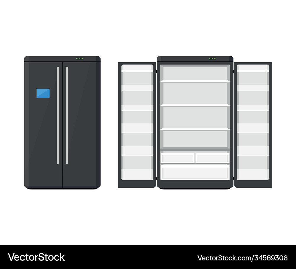 Black modern household appliances fridge with two Vector Image