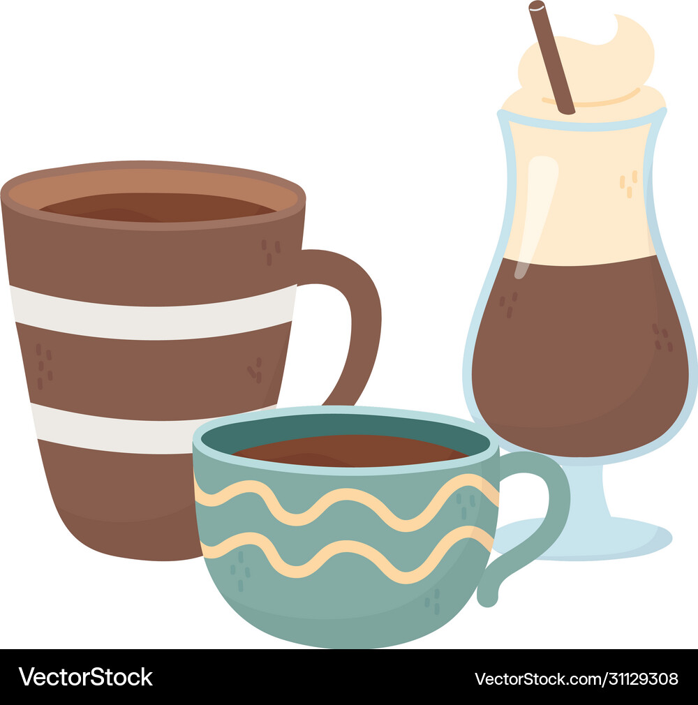 Coffee time cups and cold latte fresh aroma Vector Image