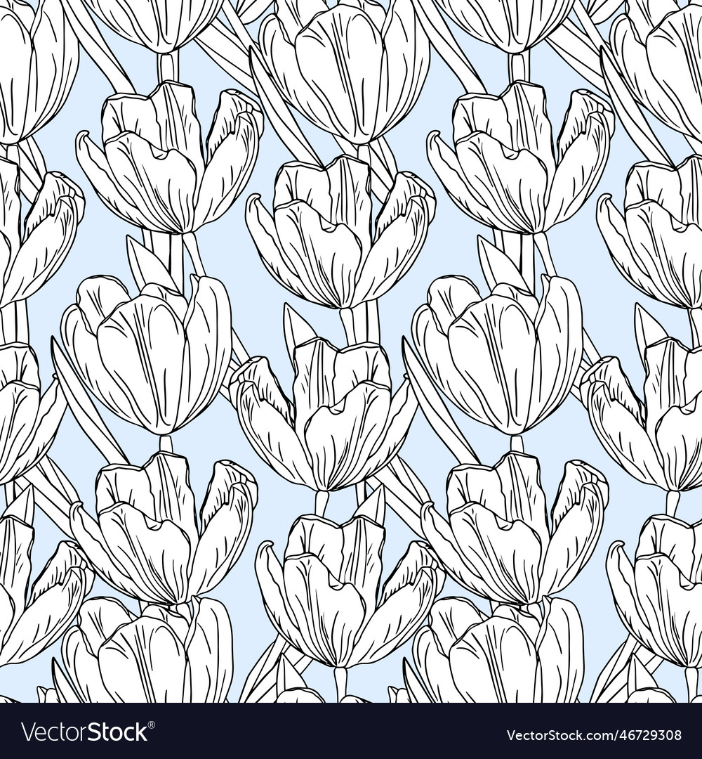 Cute spring flower seamless pattern with tulips Vector Image