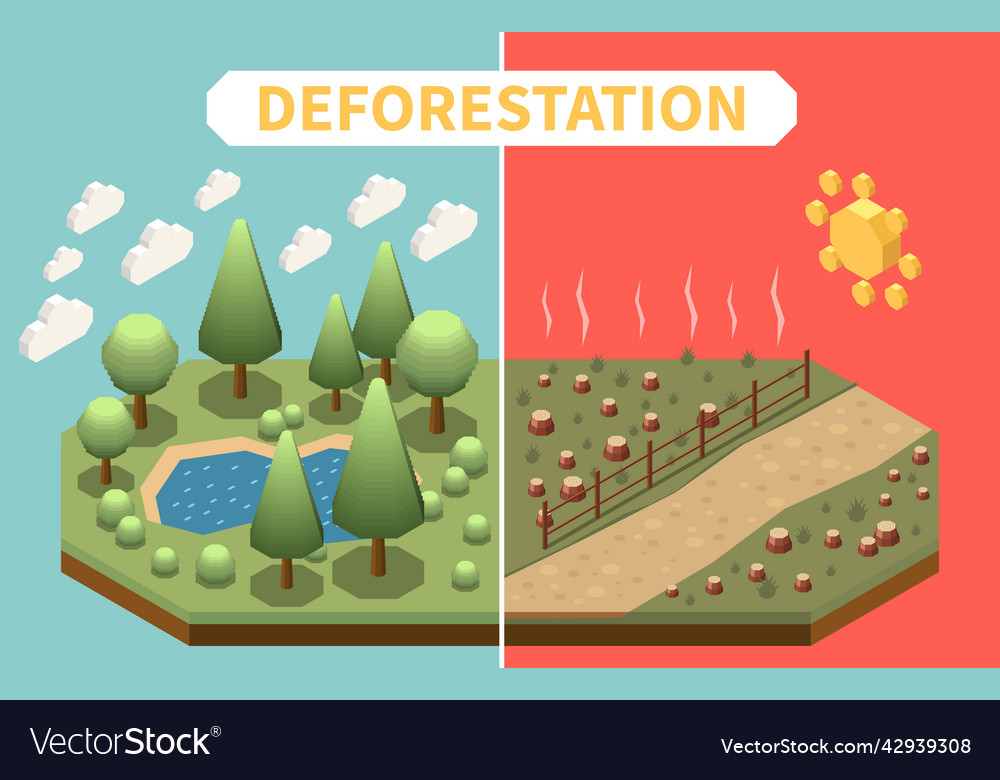 Deforestation isometric composition Royalty Free Vector