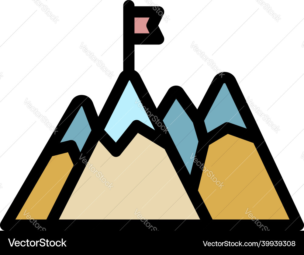 Hiking mountain target icon color outline Vector Image