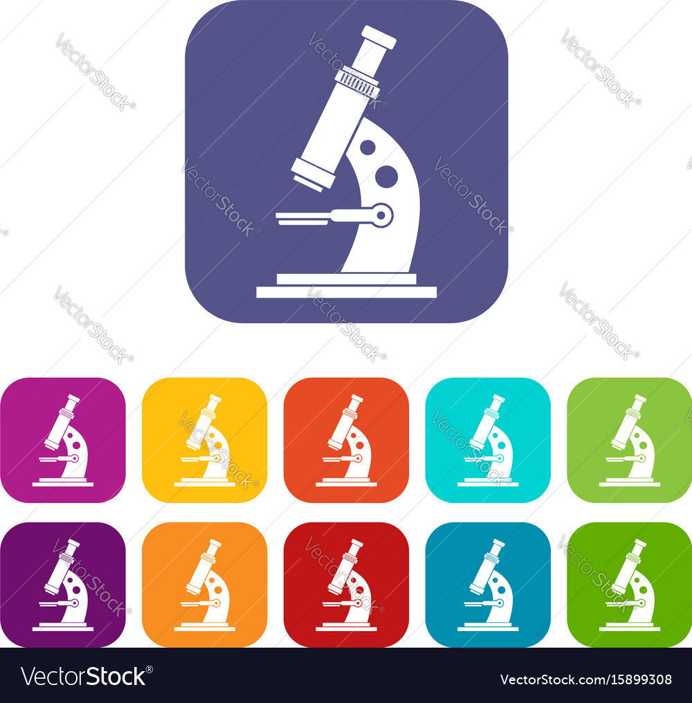 Microscope icons set Royalty Free Vector Image