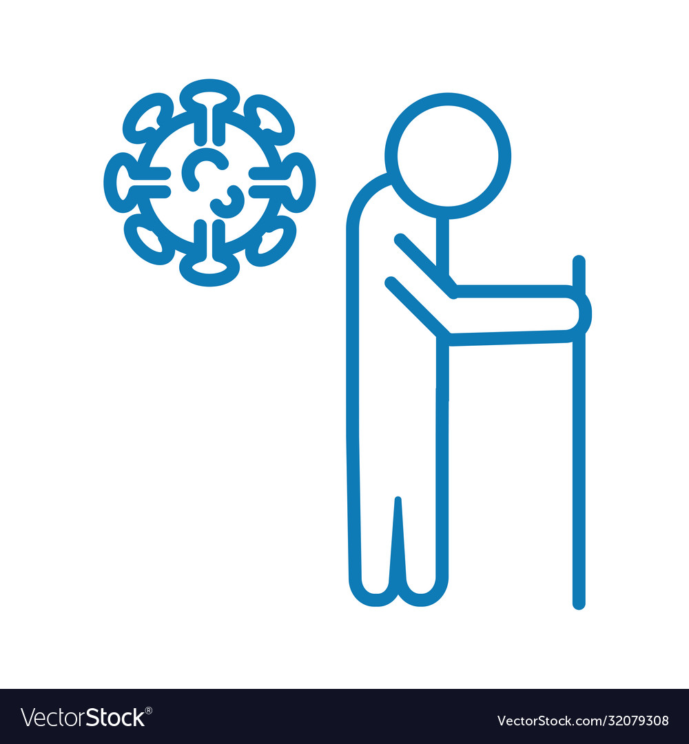 Old man with covid19 particle line style icon Vector Image