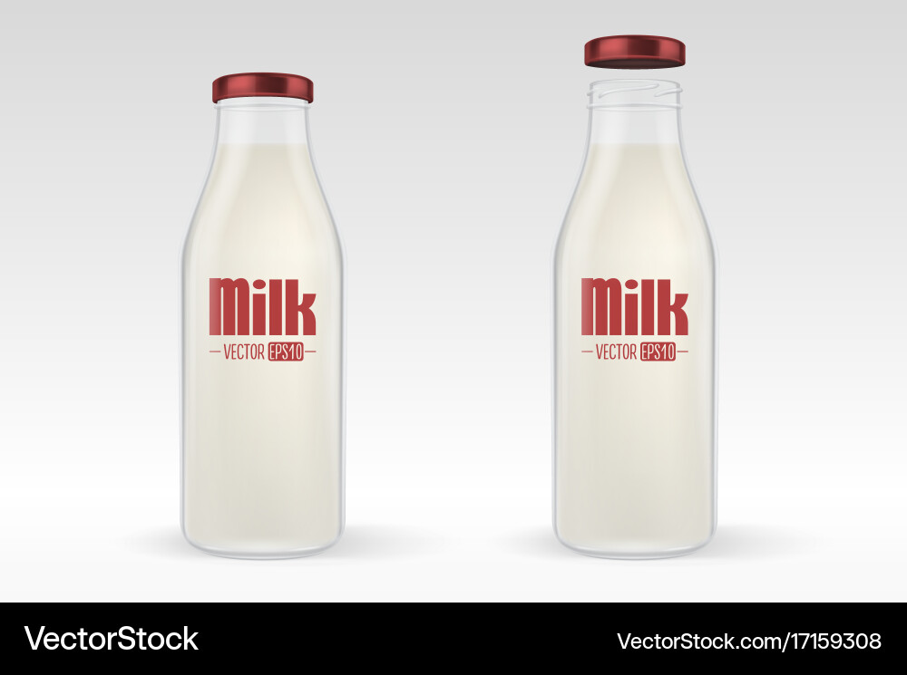 Realistic closed and open full glass milk Vector Image