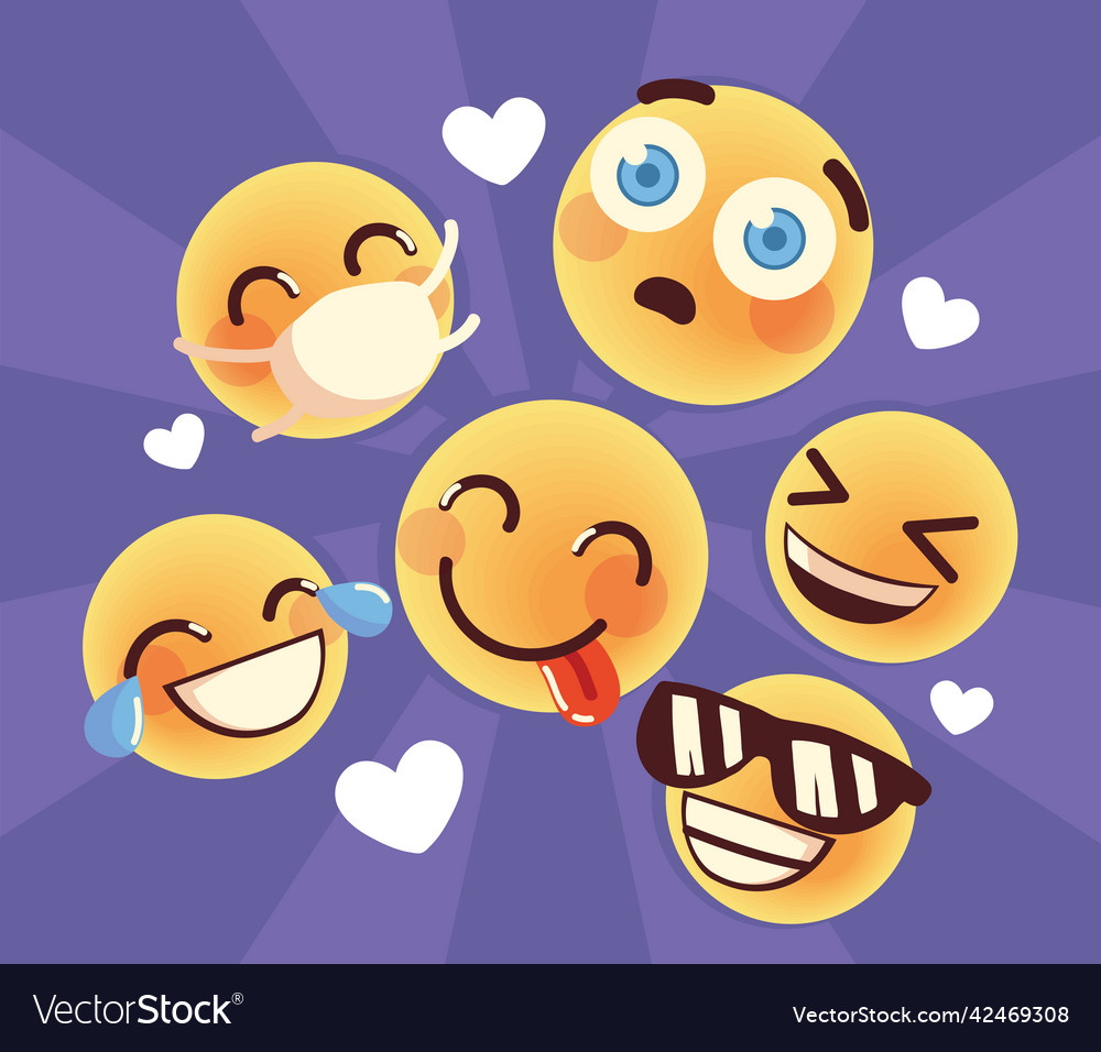 Set Of Funny Emoji Royalty Free Vector Image Vectorstock