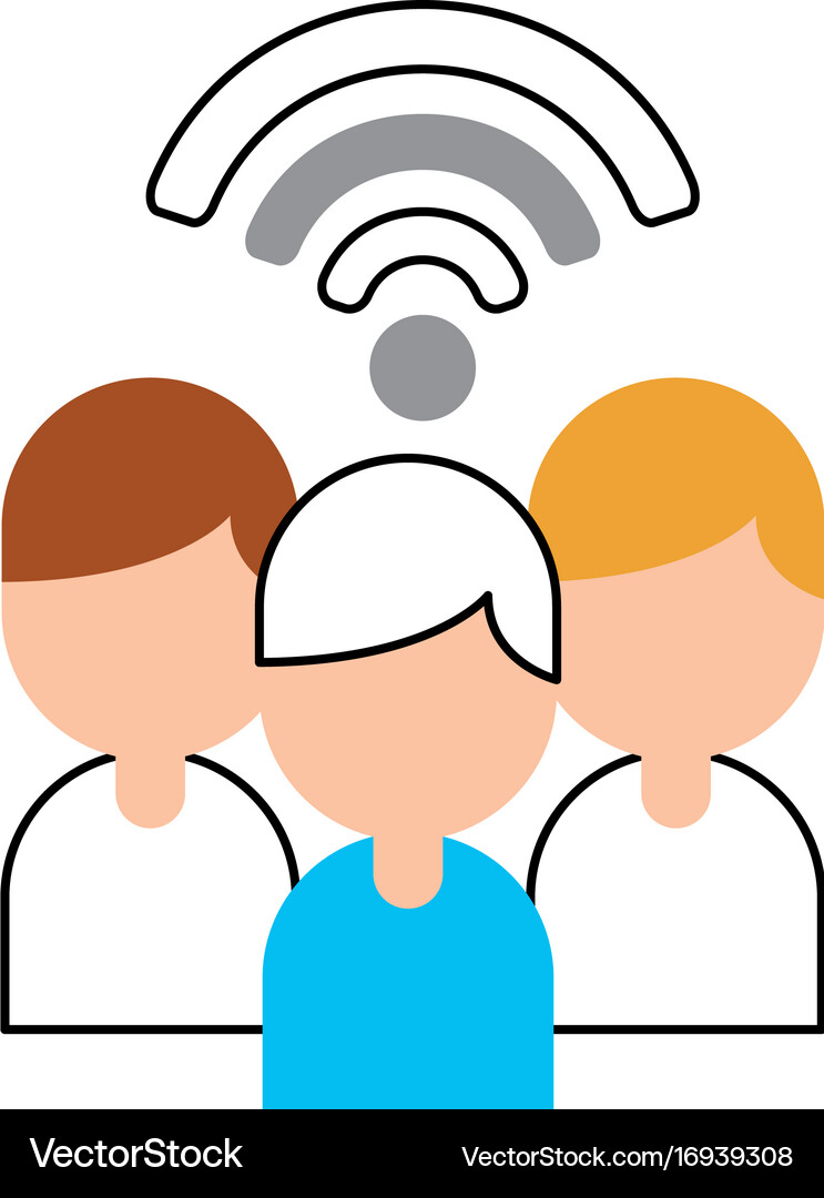 Teamwork people avatars with wifi signal Vector Image