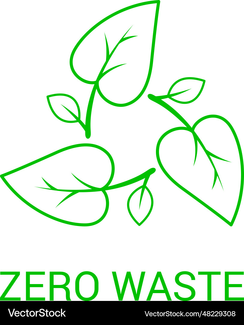 Zero waste green curved leaves ecology save line Vector Image