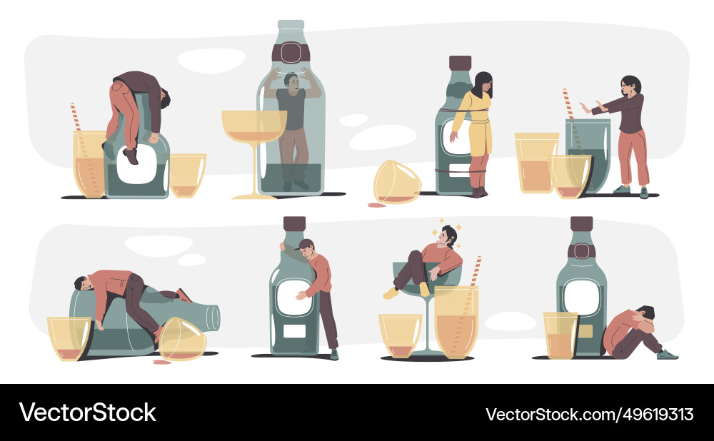 Alcohol addiction concept cartoon drunk people Vector Image