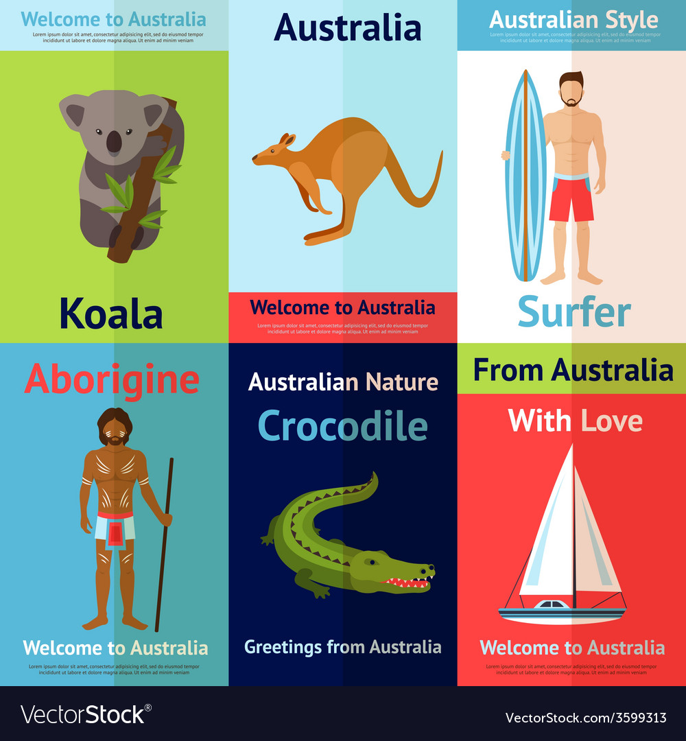 Australia mini poster set Royalty Free Vector Image
