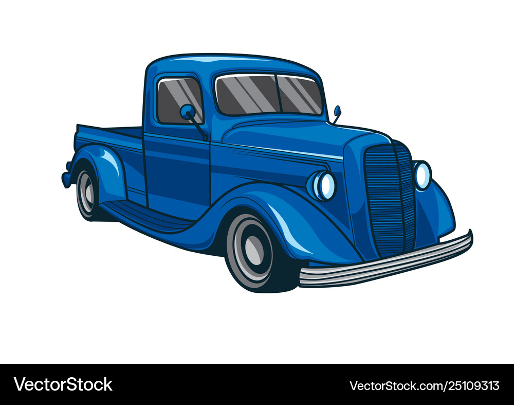 Blue classic truck car Royalty Free Vector Image
