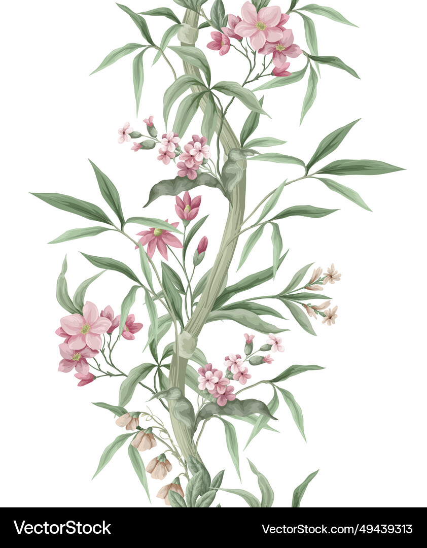 Border with bamboo and pink flowers Royalty Free Vector