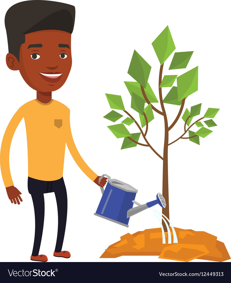 Businessman watering trees Royalty Free Vector Image Businessman watering trees Royalty Free Vector Image