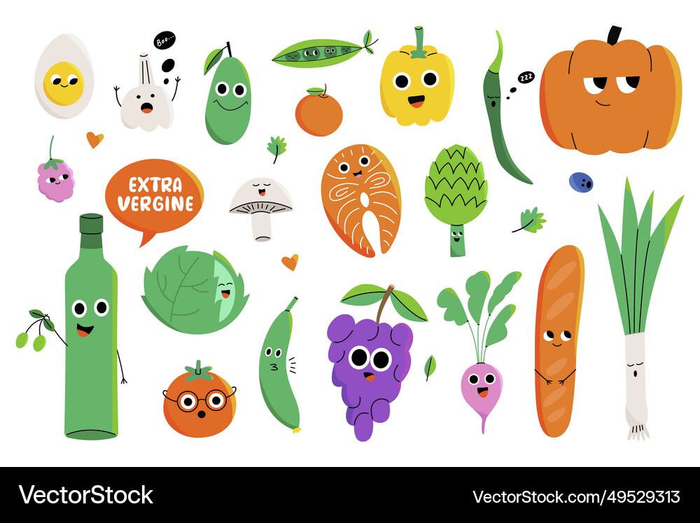 Cartoon food characters collection Royalty Free Vector Image