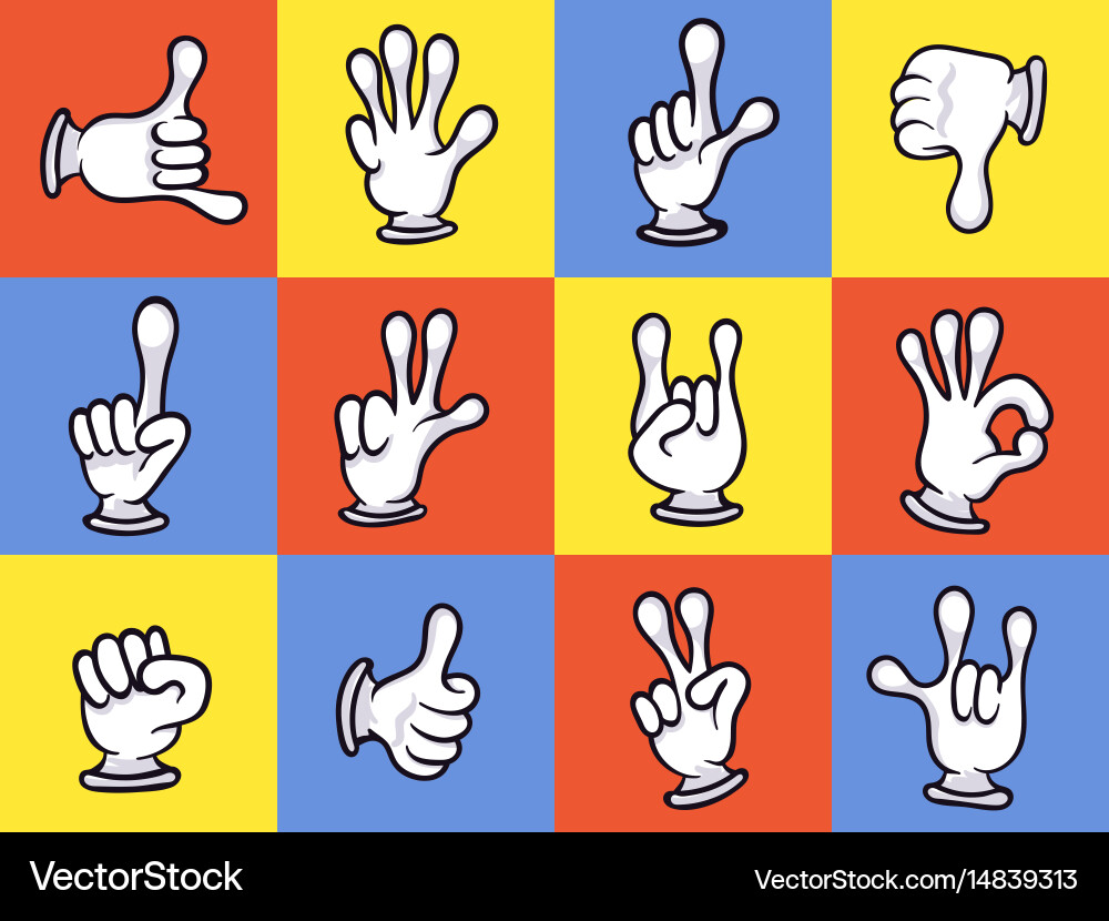Cartoon hands showing different signs icon set Vector Image