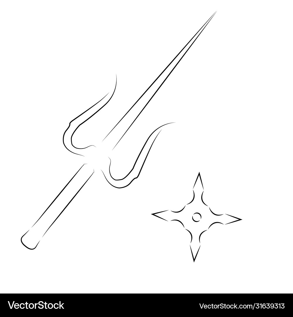 Contour japanese weapon sai Royalty Free Vector Image