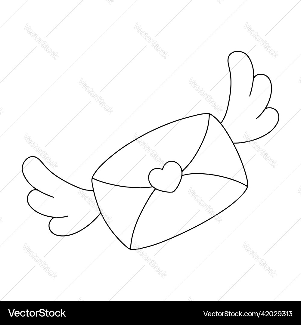 Envelope with wings coloring book page for kids Vector Image