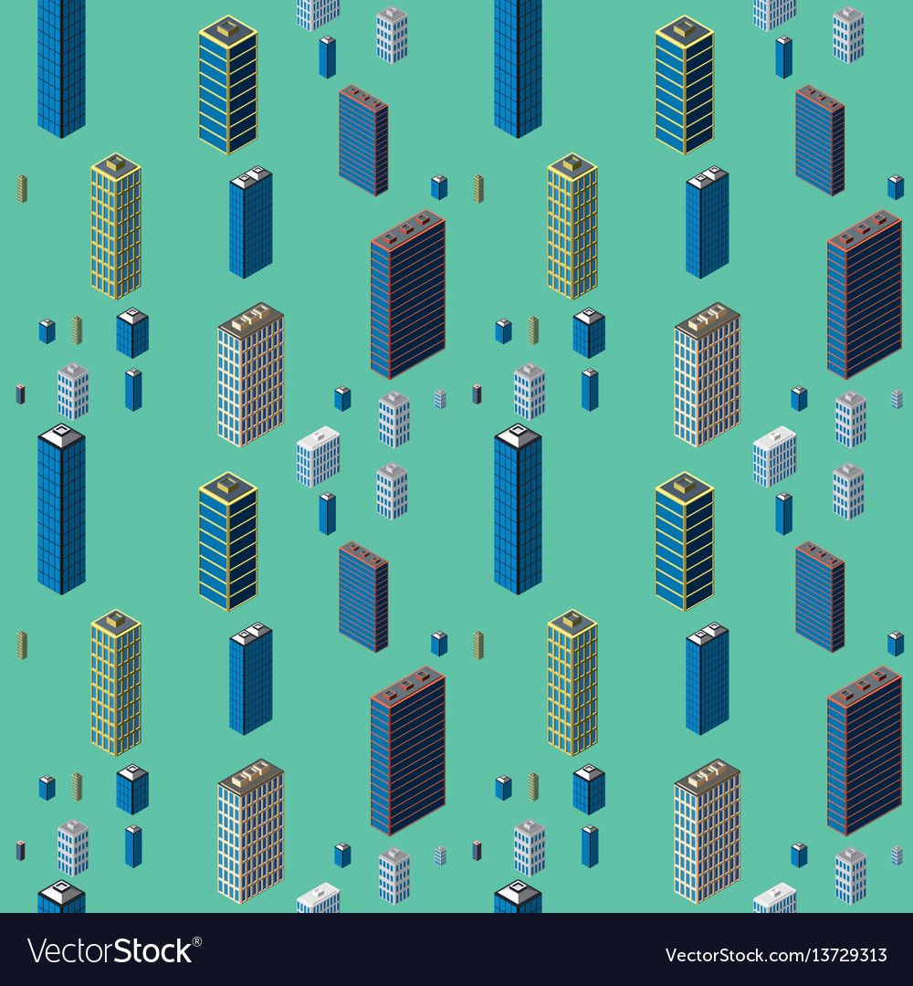Isometric buildings seamless pattern Royalty Free Vector