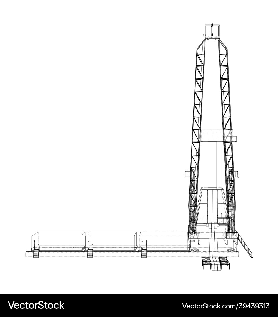 Oil rig rendering of 3d wire-frame style Vector Image