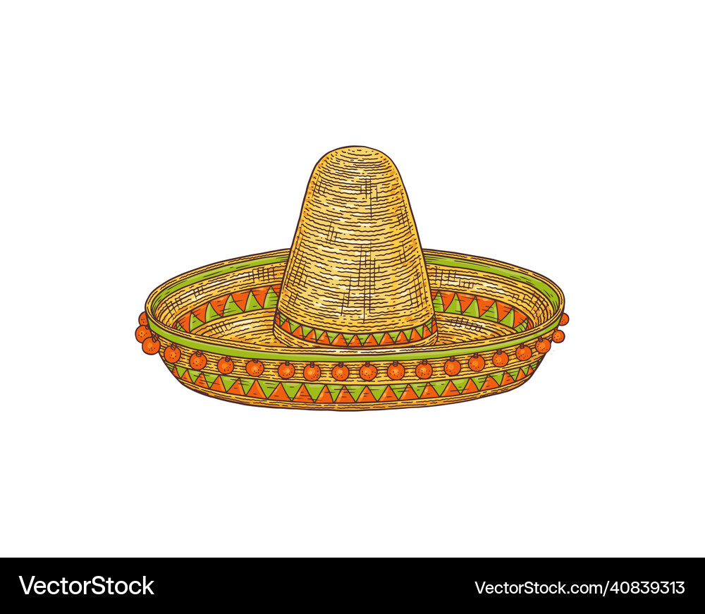 Sombrero or charro hat in colored sketch style Vector Image