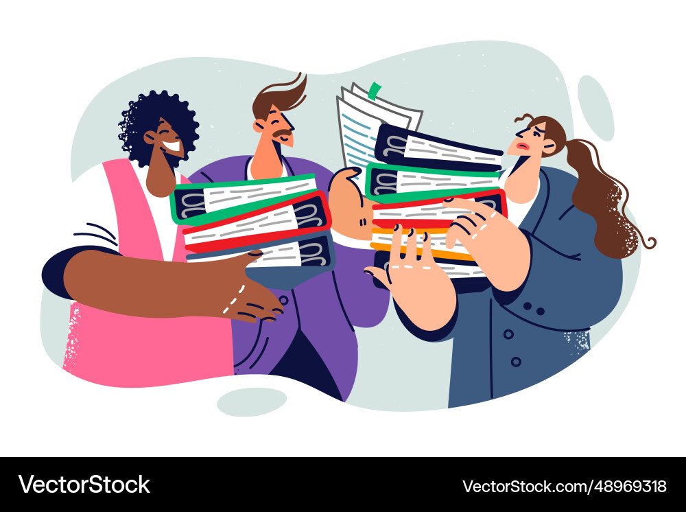 Boss gives different amounts documents to female Vector Image