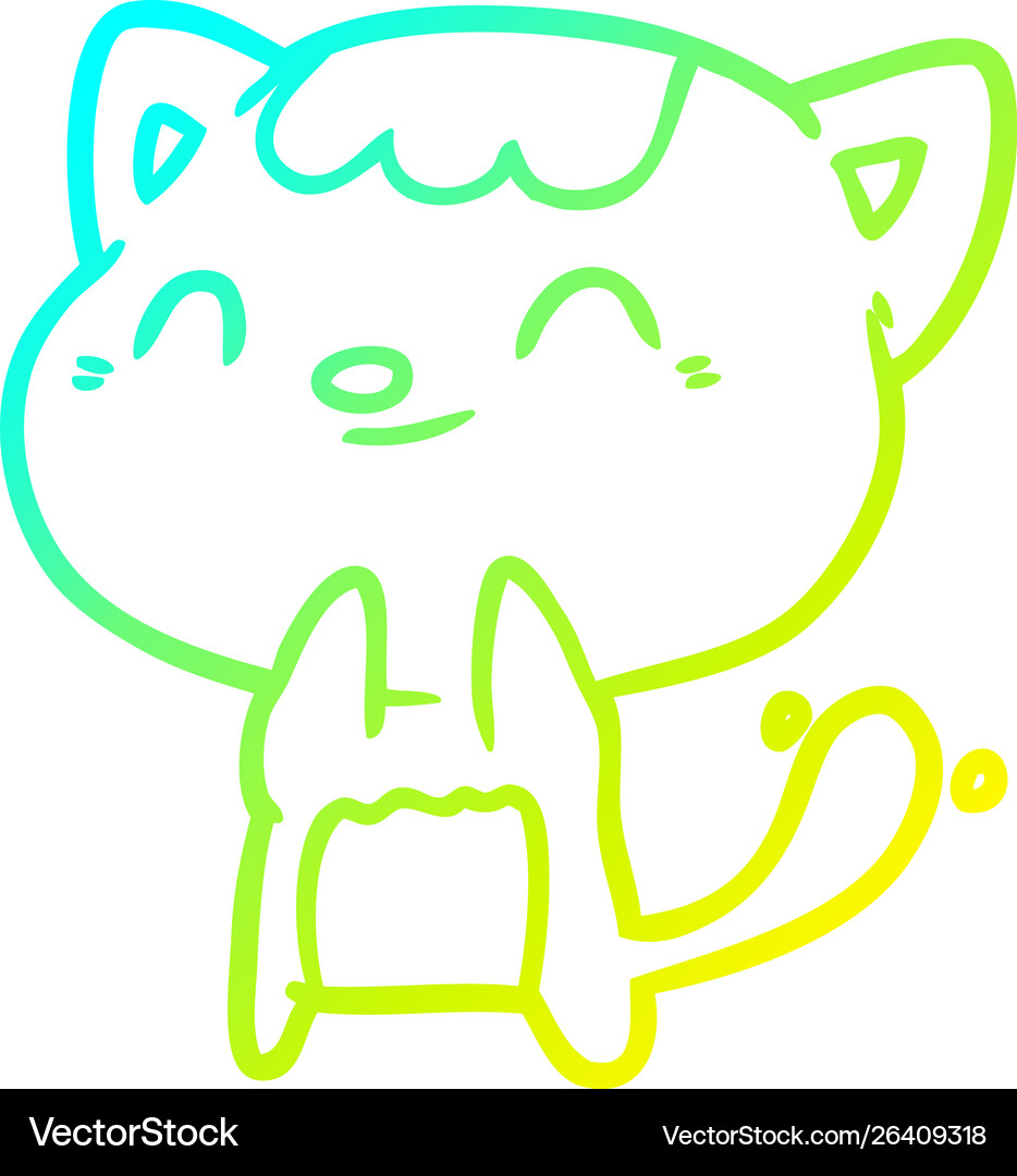 Cold gradient line drawing cute happy little cat Vector Image