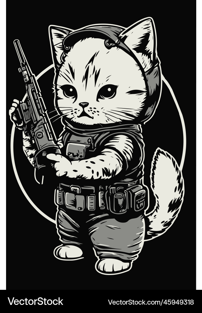 Cute little cat with pistol Royalty Free Vector Image