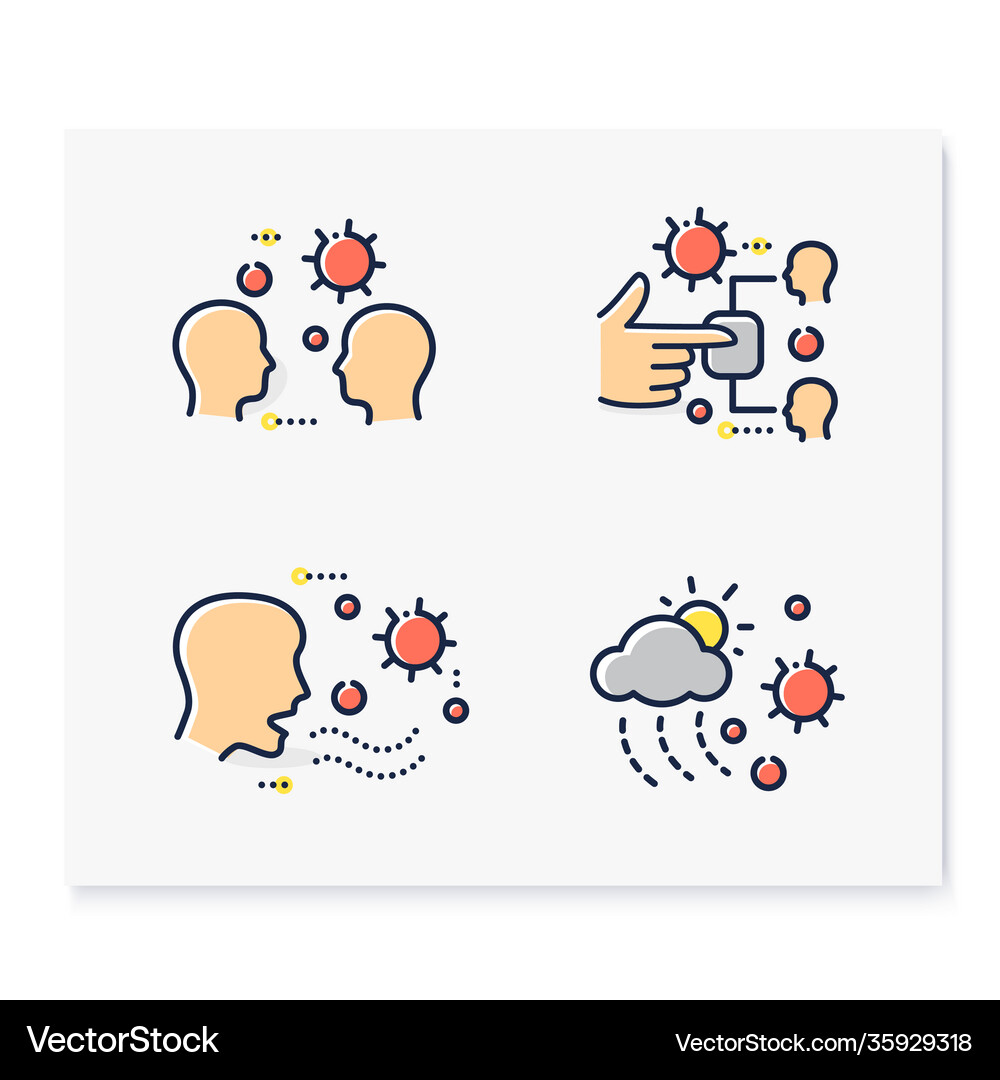 Disease spread color icons set Royalty Free Vector Image
