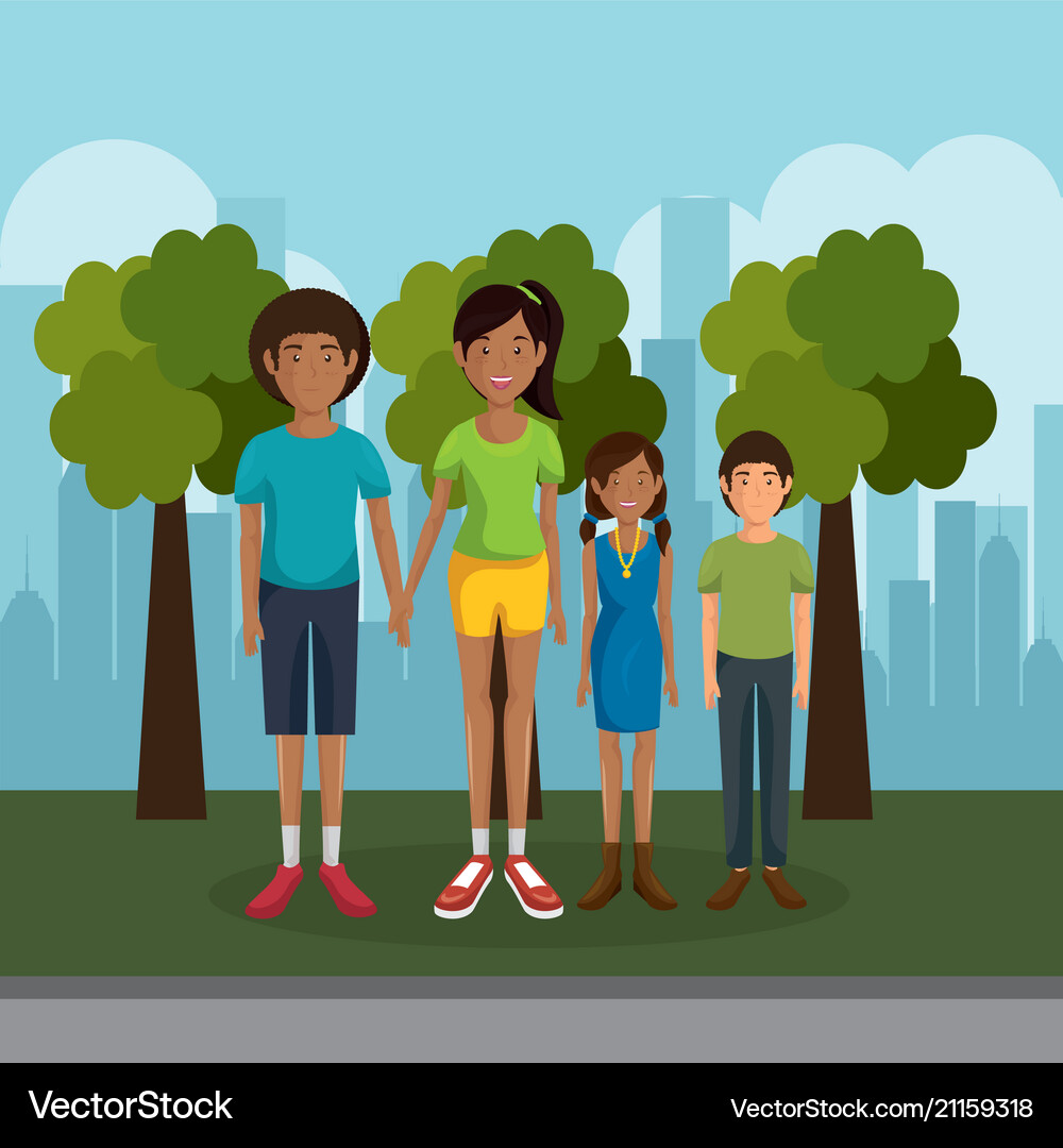 Family members outdoors characters Royalty Free Vector Image
