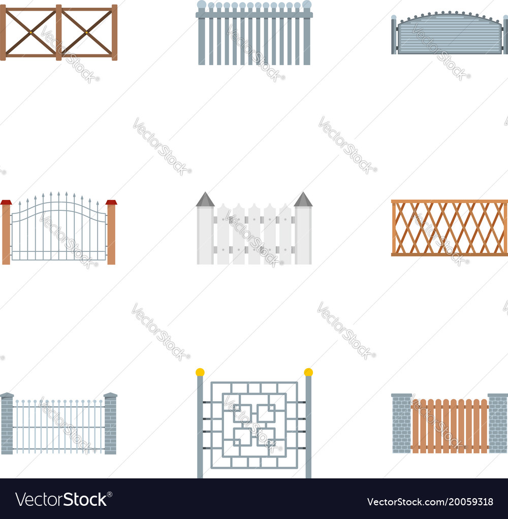 Fencing icons set flat style Royalty Free Vector Image