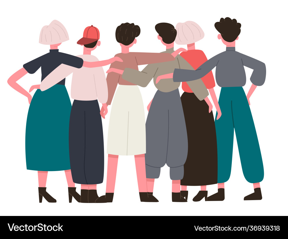 Friendship concept group young friends hugging Vector Image