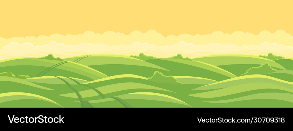 Green field landscape field track road spring Vector Image