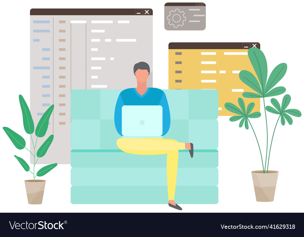 Programmer working on web development on computer Vector Image